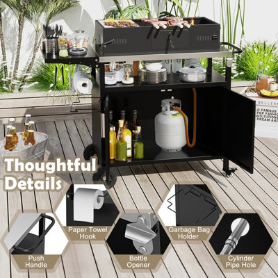 COSTWAY Patio Grill Cart w/ Storage Cabinet Outdoor BBQ Prep Cooking Table