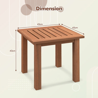 Costway Patio Hardwood Side Table Outdoor Square End Table Wooden Slatted Coffee Table