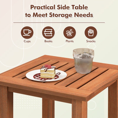Costway Patio Hardwood Side Table Outdoor Square End Table Wooden ...