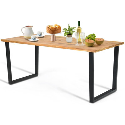 COSTWAY Patio Rectangle Dining Table 175 x 80cm Acacia Wood Table-Natural