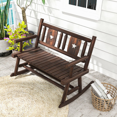Costway Patio Rocking Bench Carbonized Wood Double Rocker Lovesear w ...
