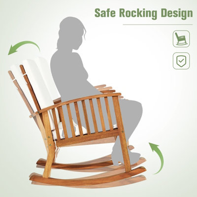 Costway Patio Rocking Chair Garden Backyard Acacia Wood Rocker with ...