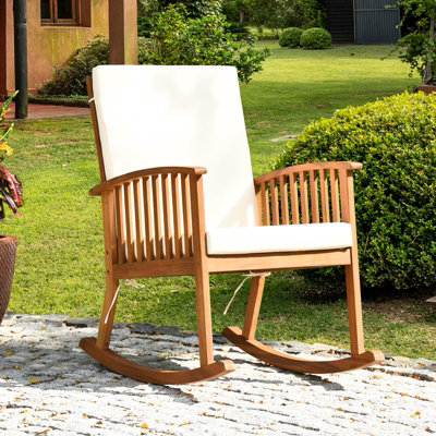 Costway Patio Rocking Chair Garden Backyard Acacia Wood Rocker with ...