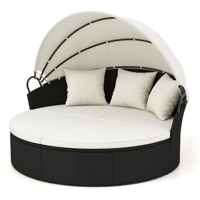 Costway Patio Round Wicker Daybed Clamshell Separated Seating Sectional ...