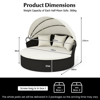 Costway Patio Round Wicker Daybed Clamshell Separated Seating Sectional ...