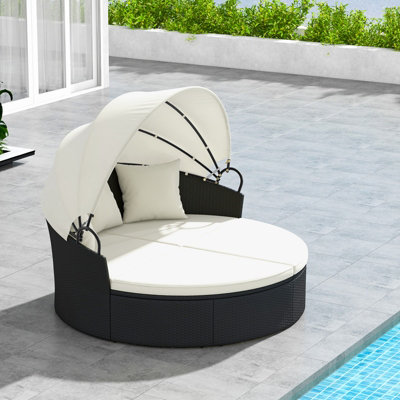 Costway Patio Round Wicker Daybed Clamshell Separated Seating Sectional ...
