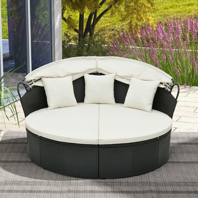 Costway Patio Round Wicker Daybed Clamshell Separated Seating Sectional ...
