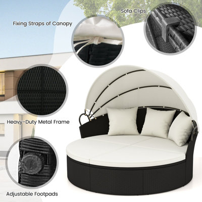 Costway Patio Round Wicker Daybed Clamshell Separated Seating Sectional ...