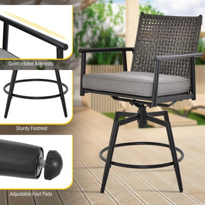 Costway Patio Swivel Bar Stools Set of 2 Outdoor Counter Height Bar Chairs with PE Rattan