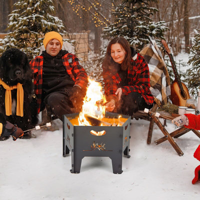 Costway Pentagon Outdoor Fire Pit Collapsible Portable Plug Camp ...