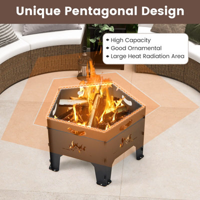 Costway Pentagon Outdoor Fire Pit Collapsible Portable Plug Camp ...