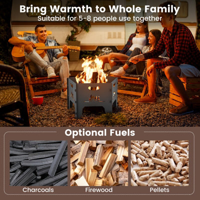 Costway Pentagon Outdoor Fire Pit Collapsible Portable Plug Camp ...