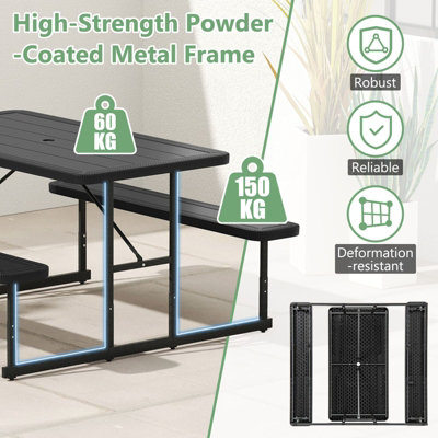 COSTWAY PICNIC TABLE BENCH SET CAMPING DINING TABLE FOR 2-4 PEOPLE-BLACK