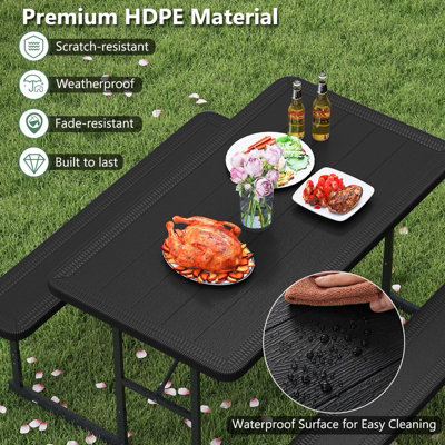 COSTWAY PICNIC TABLE BENCH SET CAMPING DINING TABLE FOR 2-4 PEOPLE-BLACK