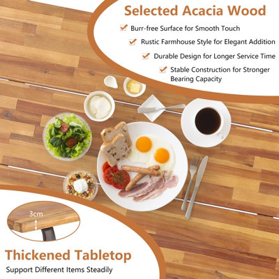 Costway Picnic Table Bench Set Solid Outdoor Wood Patio Dining Table ...