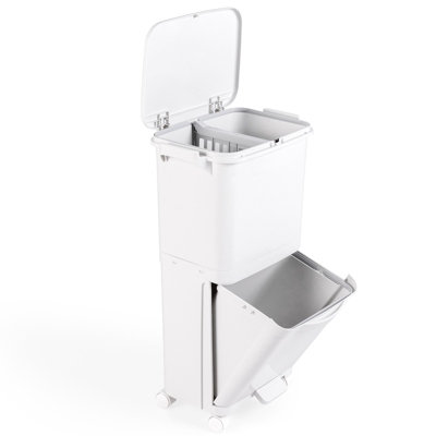 COSTWAY Plastic Step-on Trash Can 40L Kitchen Garbage Bin w/ Lockable ...