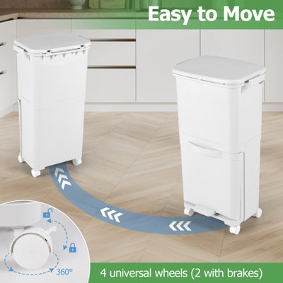 COSTWAY Plastic Step-on Trash Can 40L Kitchen Garbage Bin w/ Lockable ...