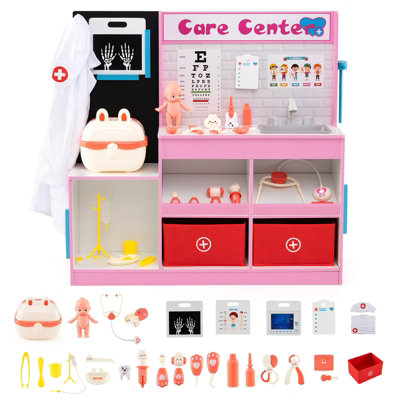 COSTWAY Play Doctor's Office Wood Medical Center Toy Set w/ Medical ...