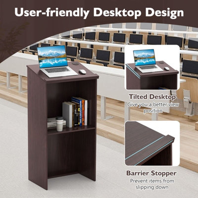 Costway Podium Stand 117cm Hostess Stand for Speakers w/ Storage Shelf ...