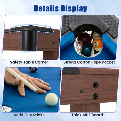 COSTWAY Pool Table for Kids & Adults Wooden Billiard Game Table w/ Full ...