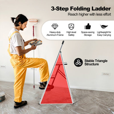 Costway Portable 3-Step Ladder Aluminum Folding Step Stool w/ Non-Slip ...