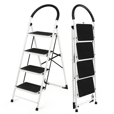 Costway Portable 4-Step Ladder Heavy Duty Safety Anti-Slip Steel Ladder ...