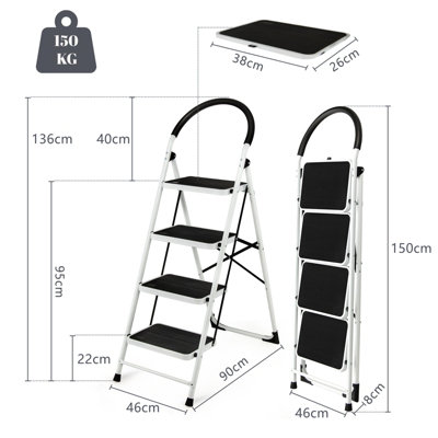Costway Portable 4-Step Ladder Heavy Duty Safety Anti-Slip Steel Ladder ...
