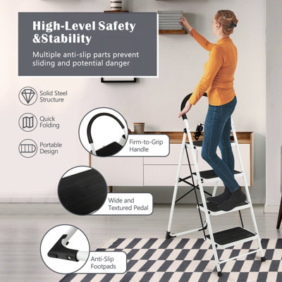 Costway Portable 4-Step Ladder Heavy Duty Safety Anti-Slip Steel Ladder ...