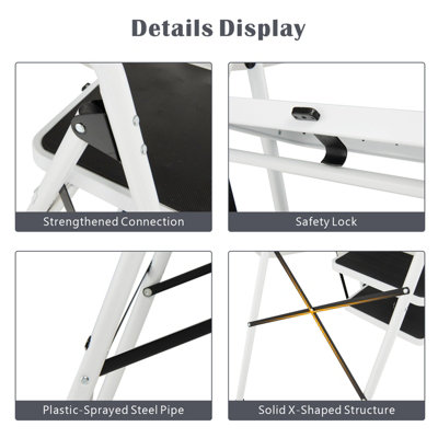 Costway Portable 4-Step Ladder Heavy Duty Safety Anti-Slip Steel Ladder ...