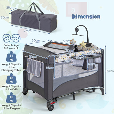 COSTWAY Portable Baby Bed Travel Cot Foldable Playpen Play Yard with ...
