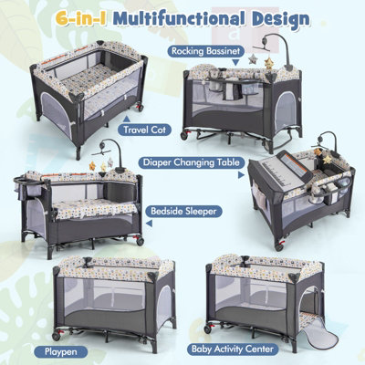 COSTWAY Portable Baby Bed Travel Cot Foldable Playpen Play Yard with ...