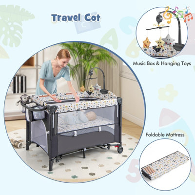 COSTWAY Portable Baby Bed Travel Cot Foldable Playpen Play Yard with ...