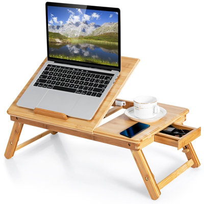 Costway Portable Bamboo Folding Laptop PC Desk Tray W/ Adjustable Legs ...