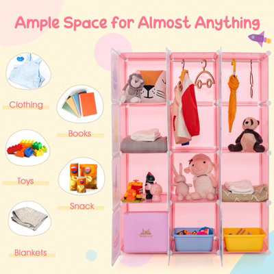 Costway Portable Children Wardrobe 12 Cubes Kid Closet Baby Dresser ...