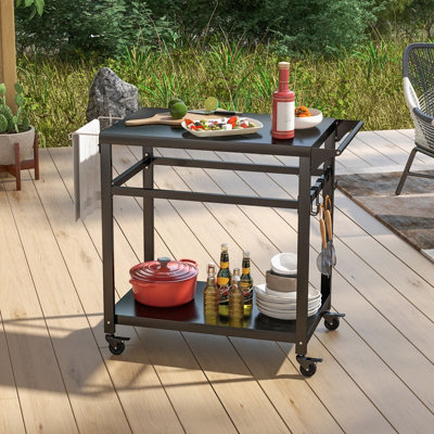 Costway Portable Dining Cart BBQ Trolley Grill Cart Food Prep Worktable ...