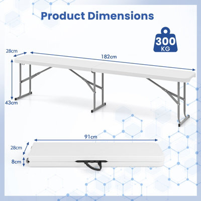 COSTWAY Portable Folding Bench 182 cm Plastic Camping Dining Seat ...