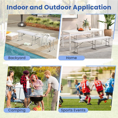 COSTWAY Portable Folding Bench 182 cm Plastic Camping Dining Seat ...