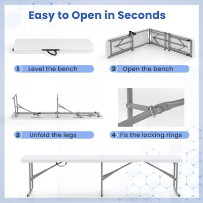 COSTWAY Portable Folding Bench 182 cm Plastic Camping Dining Seat ...