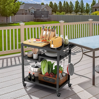Costway Portable Grill Cart Outdoor Pizza Oven Table Movable BBQ Cart w ...
