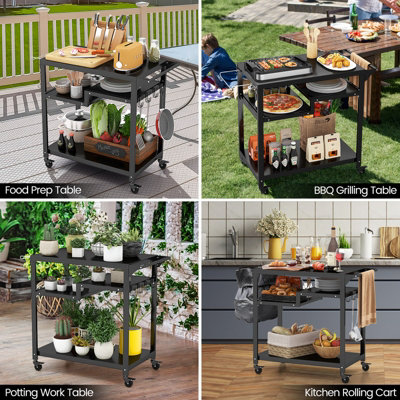 Costway Portable Grill Cart Outdoor Pizza Oven Table Movable BBQ Cart w ...