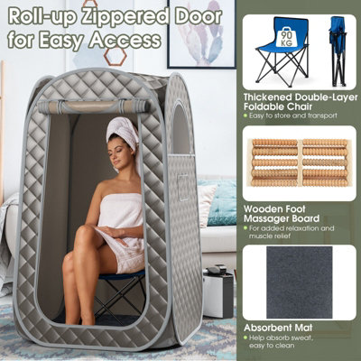 COSTWAY Portable Home Sauna Full Body Steam Sauna Tent with 3L Steam ...
