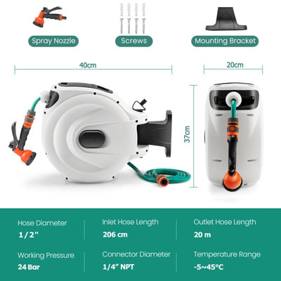 Costway Portable Hose Reel 20+2m Wall Mounted Hose Reel Retractable ...