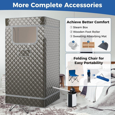 COSTWAY PORTABLE STEAM SAUNA HOME FULL BODY SAUNA BOX W/ 3L STEAM ...