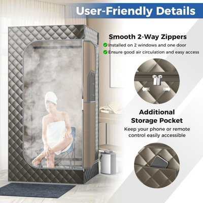 COSTWAY PORTABLE STEAM SAUNA HOME FULL BODY SAUNA BOX W/ 3L STEAM ...
