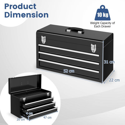 COSTWAY Portable Steel Tool Box Toolbox w/ 3 Drawers & Top Storage Tray ...