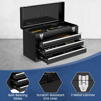COSTWAY Portable Steel Tool Box Toolbox w/ 3 Drawers & Top Storage Tray ...