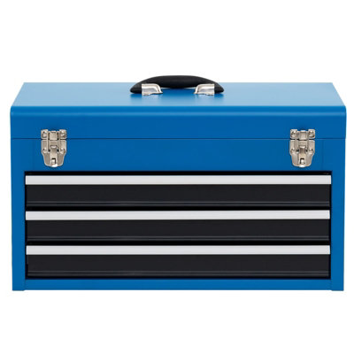 COSTWAY Portable Steel Tool Box Toolbox w/ 3 Drawers & Top Storage Tray ...