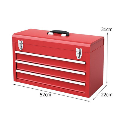 COSTWAY Portable Steel Tool Box Toolbox w/ 3 Drawers & Top Storage Tray-Red