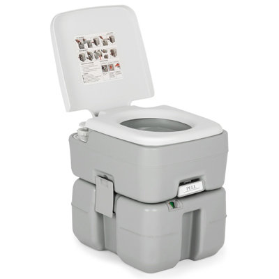 Costway Portable Toilet Compact 20L Waste Tank Compact Commode with ...