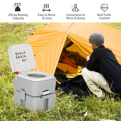 Costway Portable Toilet Compact 20L Waste Tank Compact Commode with ...